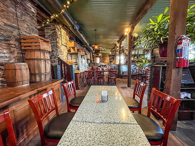 Stone walls and vintage barrels create dining rooms that feel like history's best-kept secrets.