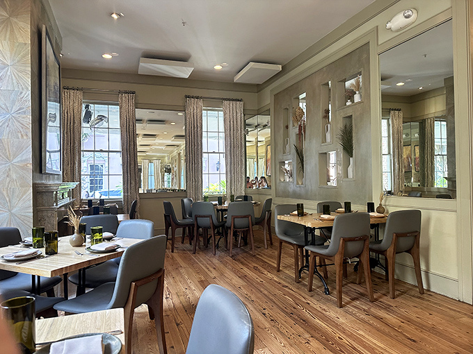 Elegant simplicity reigns in Husk's dining room, where honey-colored hardwood floors and natural light create the perfect stage for Southern cuisine's greatest hits.