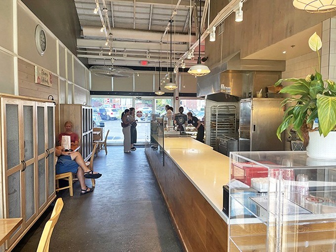 A minimalist interior that puts the focus where it belongs—on the donuts. No distractions, just pure sugary anticipation.
