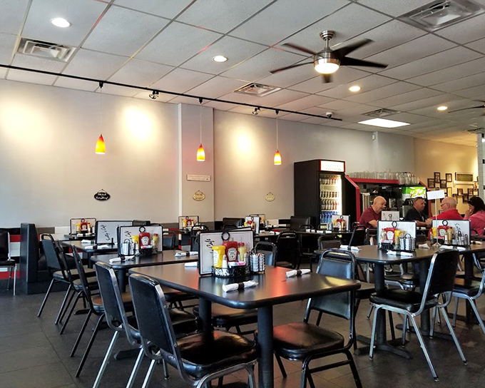 Clean lines, comfortable seating, and the promise of good food. This isn't fancy dining—it's honest eating at its finest.