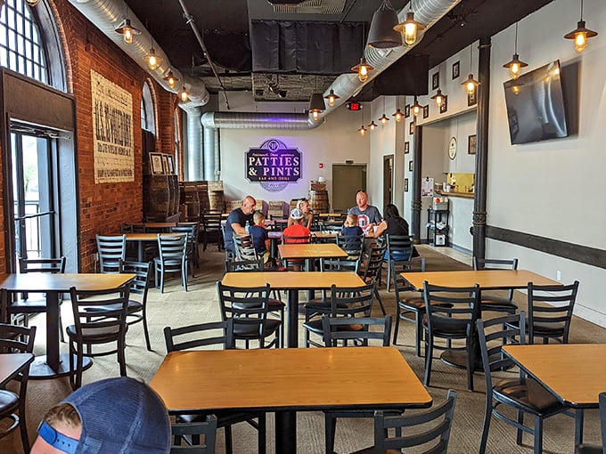 Where industrial chic meets comfort food heaven. Exposed brick, pendant lighting, and the promise of deliciousness create an atmosphere worth savoring.