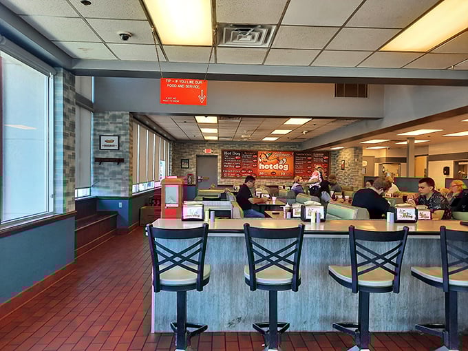 Step inside and you're transported to a simpler time. The cozy interior with its stone accents and counter seating invites you to stay awhile.