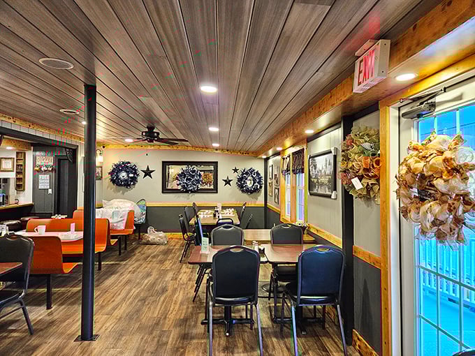 Step inside and breathe in that classic diner atmosphere – wood-paneled walls, country decor, and tables that have hosted countless conversations and comfort meals.