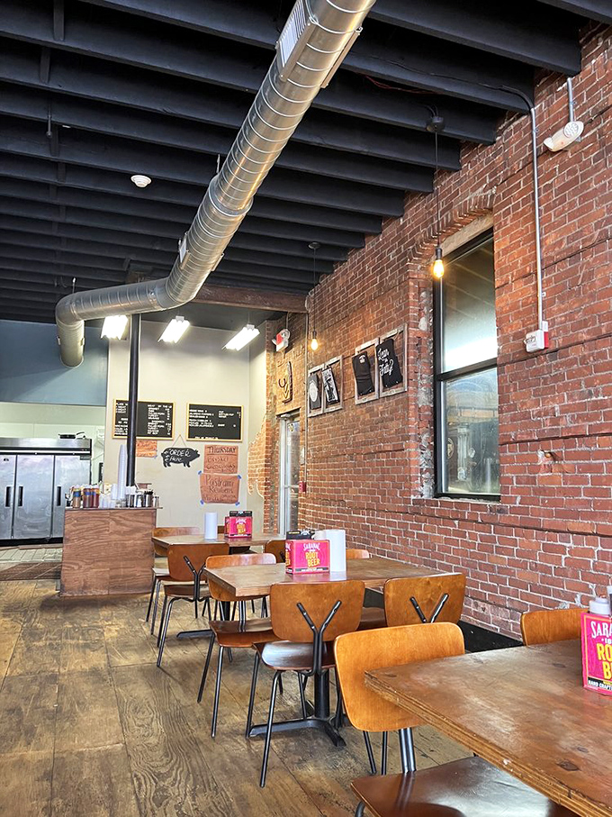 Industrial-chic meets meat sanctuary. Those wooden chairs have witnessed countless "first bite" food epiphanies and silent prayers of gratitude.