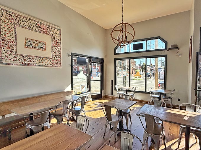 Sunlight streams through windows, illuminating wooden tables where taco dreams come true. Simplicity never looked so inviting.