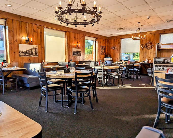 Wood-paneled warmth meets classic diner comfort. This isn't Instagram-designed ambiance—it's the real deal where conversations and comfort food have equal billing.
