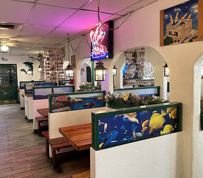 Inside, nautical charm meets desert oasis. The colorful fish-themed booth dividers might be the only place in Phoenix where you're surrounded by ocean life without getting wet.