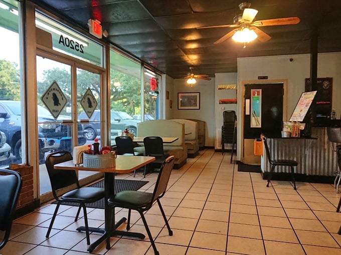 Classic diner vibes where ceiling fans spin lazily and comfort food reigns supreme over fancy presentations.