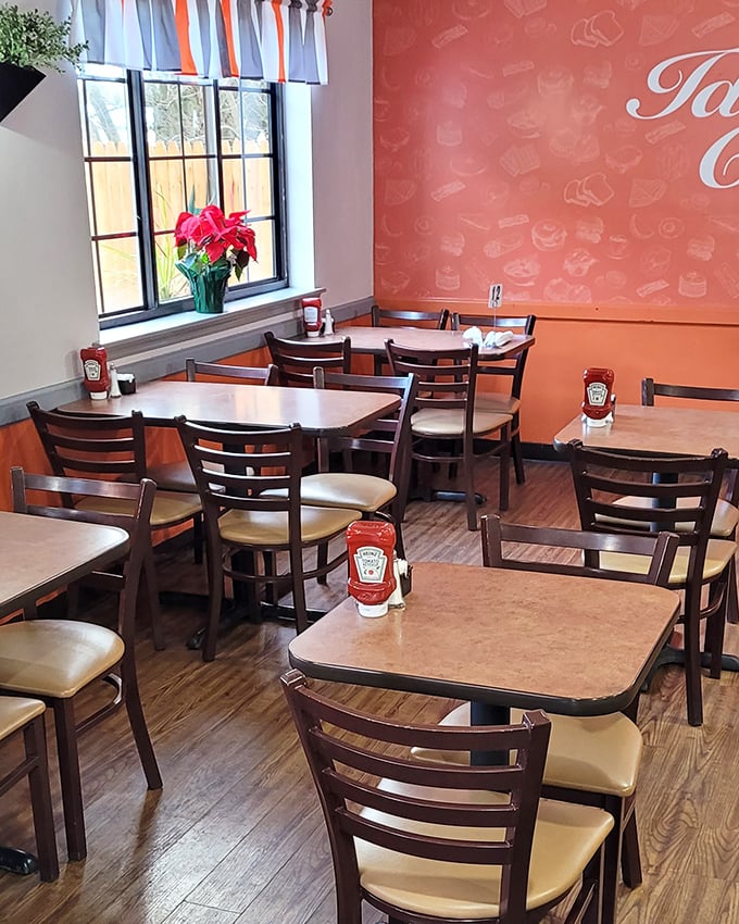 Simple wooden chairs, warm orange walls, and ketchup bottles at the ready—this is where Lancaster locals come for conversation as nourishing as the food.