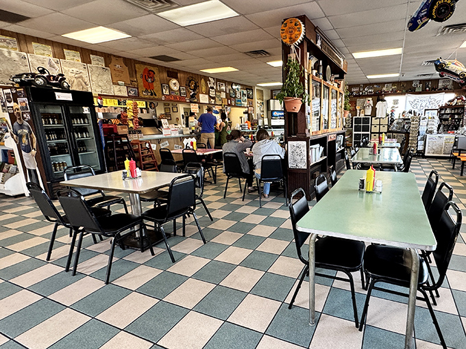 Inside Cozy Dog, history clings to the walls like the perfect cornmeal batter, creating a museum of Americana where every table tells a story.