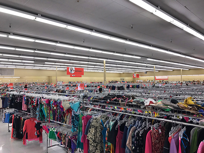 A textile Nebraska stretches before you—racks upon racks of potential wardrobe transformations waiting to be discovered.