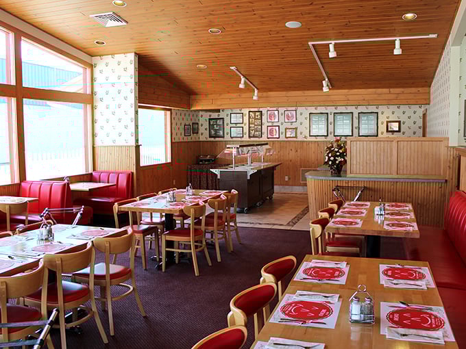 Wood paneling and cherry-red booths create that perfect "grandma's dining room" vibe. Nostalgia isn't just on the menu here – it's built into the walls.