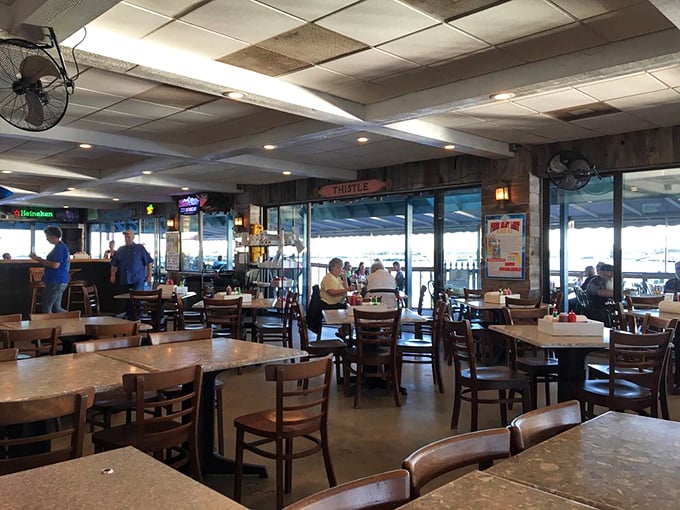 Where casual meets coastal. Simple wooden tables and chairs let the Halifax River views do the heavy lifting in the ambiance department.
