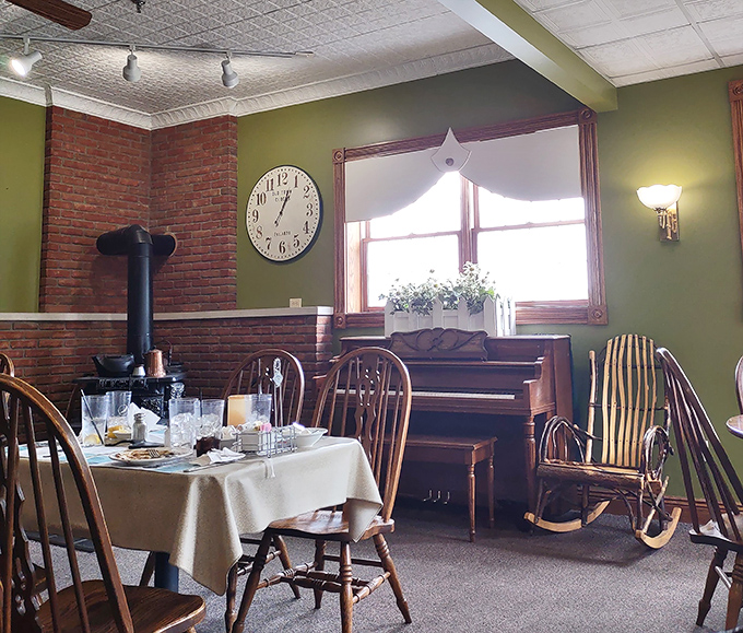 A cozy corner where time slows down – complete with vintage stove, rocking chair, and piano. This isn't decoration; it's a warm embrace from simpler times.