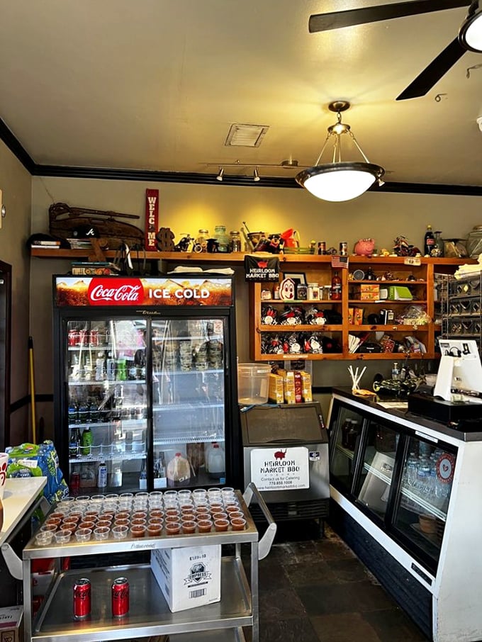 Inside, every inch tells a story. This tiny market-turned-BBQ-shrine packs more flavor per square foot than most restaurants manage in their entire space. 