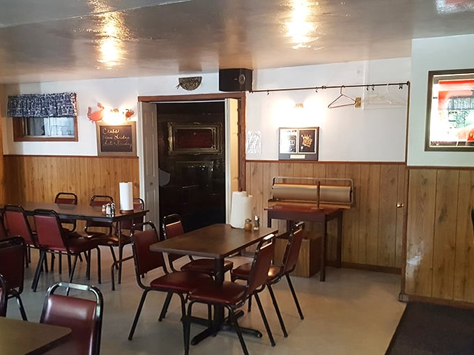 Simple wood paneling and no-nonsense tables tell you immediately: this place prioritizes what's on your plate, not what you're sitting on.