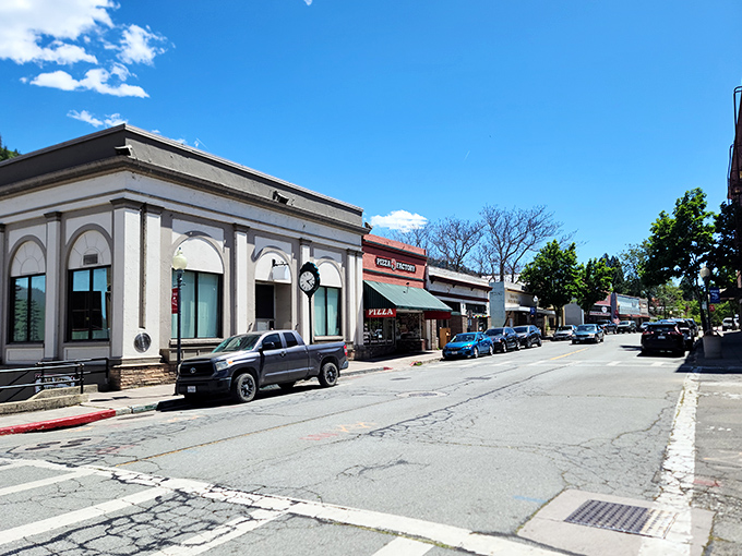 Sunlight bathes Dunsmuir's main street, where historic buildings house local businesses instead of chain stores. Time moves differently here—thankfully slower.