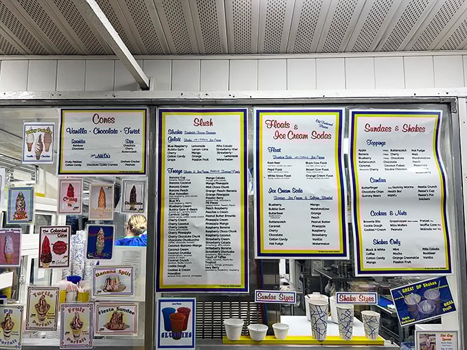 Menu board nirvana! Dozens of flavors await your decision, each one representing a different path to ice cream enlightenment.
