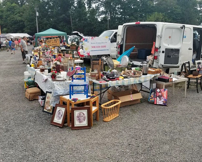 One person's garage cleanout becomes another's decorating inspiration. This eclectic display of furniture, frames, and knickknacks awaits its second chance at stardom.