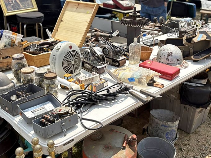 This table isn't just selling tools—it's offering possibilities. Each rusty gadget holds stories of Michigan garages and unfinished projects.