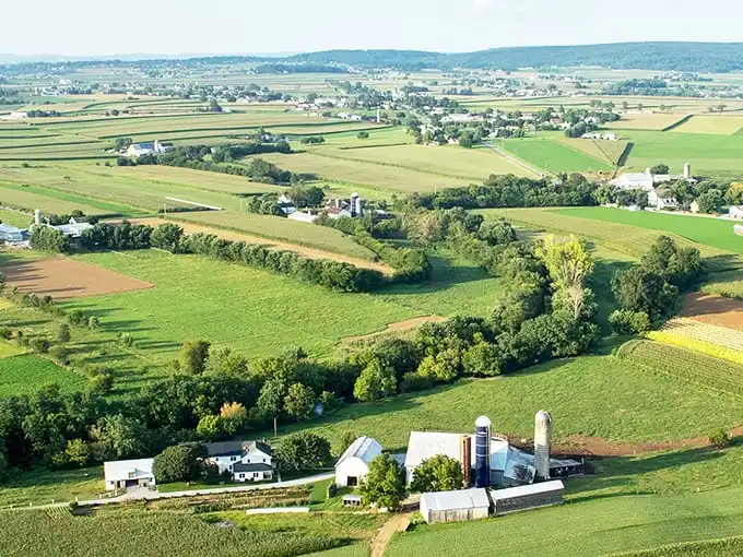 Bird's eye candy! Bird-in-Hand's patchwork fields spread like nature's quilt—better than any Google Earth view.