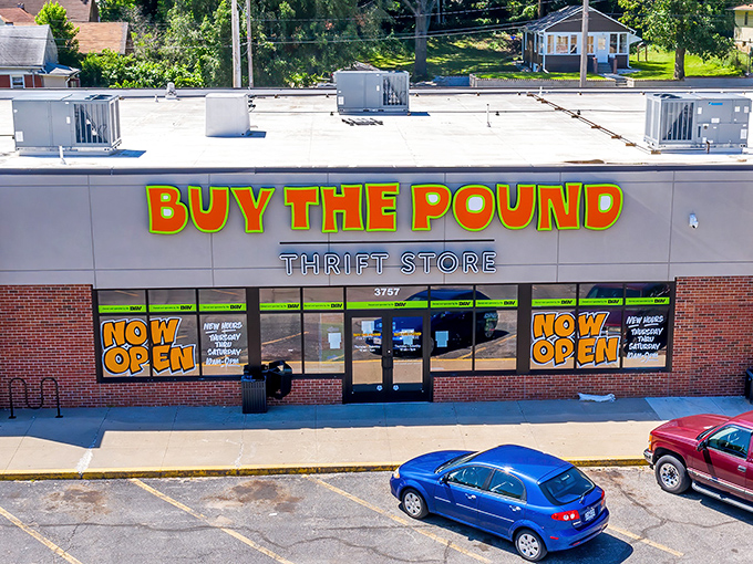 Buy The Pound's vibrant signage practically shouts "bargains inside!" – a siren call to thrifty shoppers everywhere.