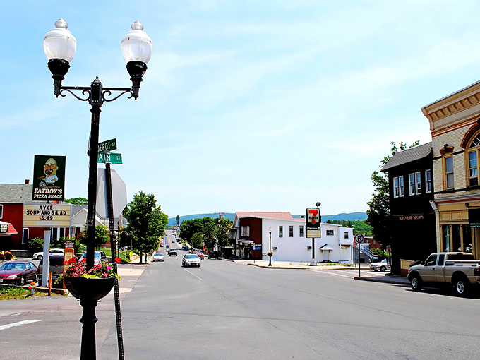Frostburg's lamp posts stand like sentinels along the brick sidewalks, ready for their close-up in your holiday photos