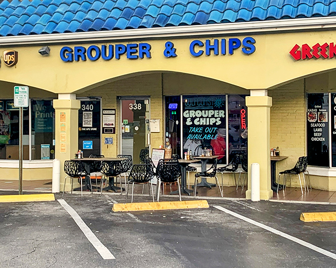 That bright blue roof isn't just eye-catching—it's a beacon for grouper sandwich pilgrims in Naples.