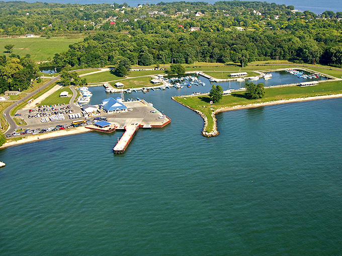 Island marina welcomes boaters like old friends, with water so blue it looks like someone cranked up nature's saturation settings.