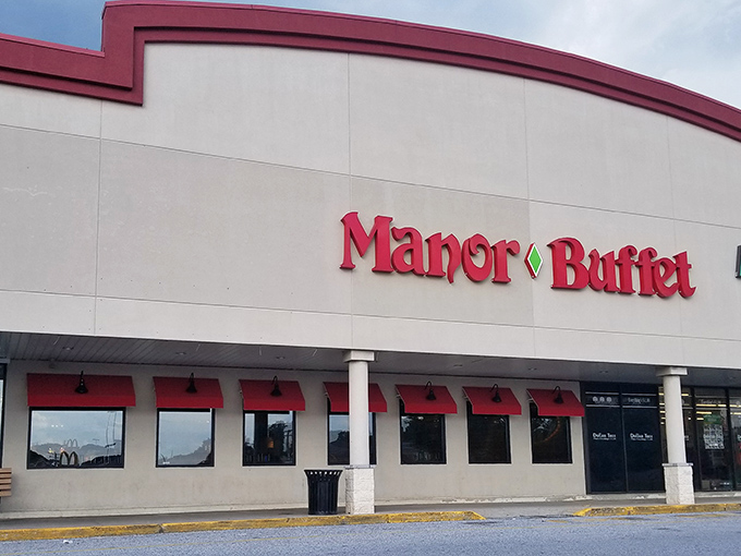 Manor Buffet's simple exterior hides a world of culinary treasures inside—like finding an all-you-can-eat oasis in a strip mall desert.