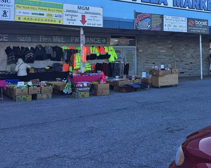 Colorful merchandise spills onto the sidewalk at North Point Plaza Flea Market – a rainbow of possibilities for bargain hunters.