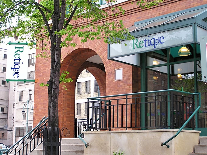 Retique's brick archway welcomes bargain fashionistas into a world where "secondhand" feels like "second to none."