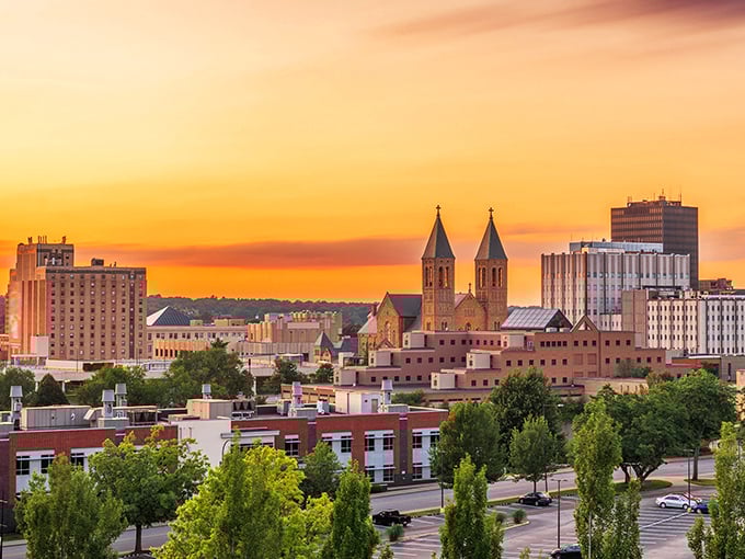 Sunset paints Akron in golden hues, transforming ordinary buildings into treasures. Like finding designer shoes at thrift store prices—affordable beauty at its finest.