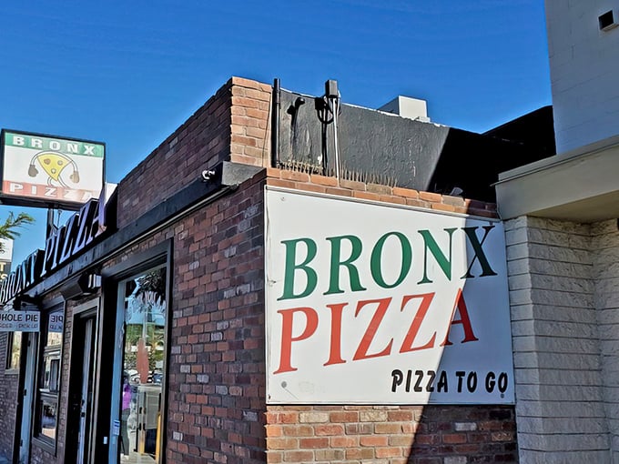 Simple brick exterior, extraordinary pizza inside. Bronx Pizza brings East Coast flavor to San Diego's sunny streets.