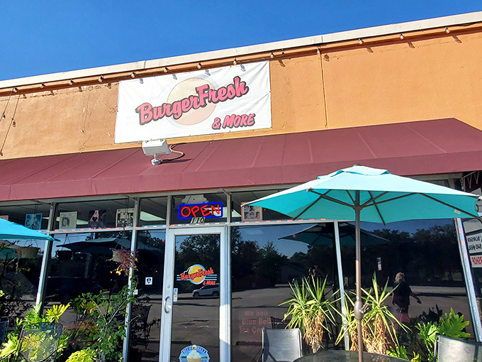 That "Burger Fresh" sign isn't kidding around – this unassuming spot delivers on its straightforward promise.