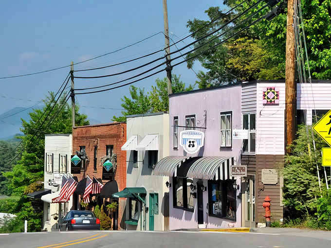 Burnsville's quaint downtown looks like a movie set, complete with striped awnings and small-town charm.
