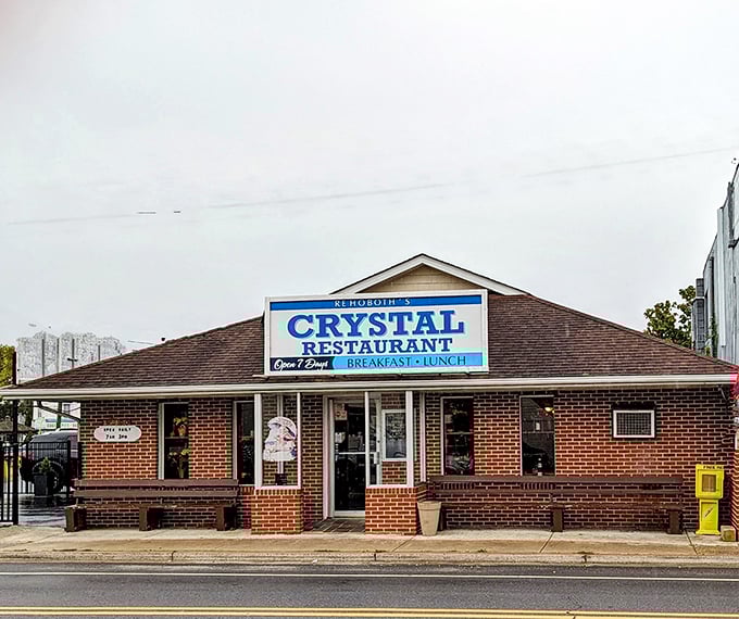 Morning sunshine or cloudy day? Doesn't matter when Crystal's pancakes await inside this humble breakfast institution.