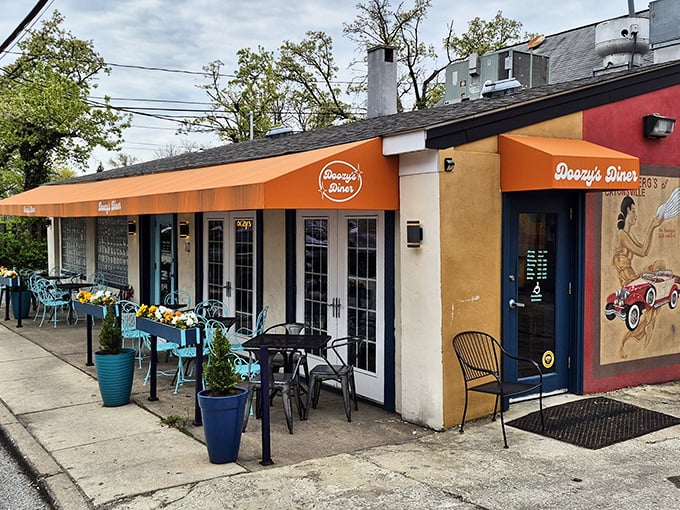 That vintage-inspired orange awning isn't just decoration—it's Doozy's way of waving hello to hungry Catonsville locals.