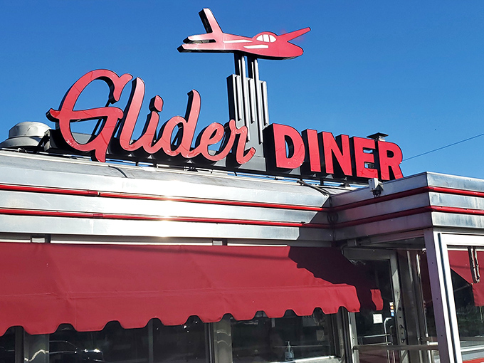 That red airplane on the Glider Diner's roof isn't just for show—it's pointing directly to pancake paradise.