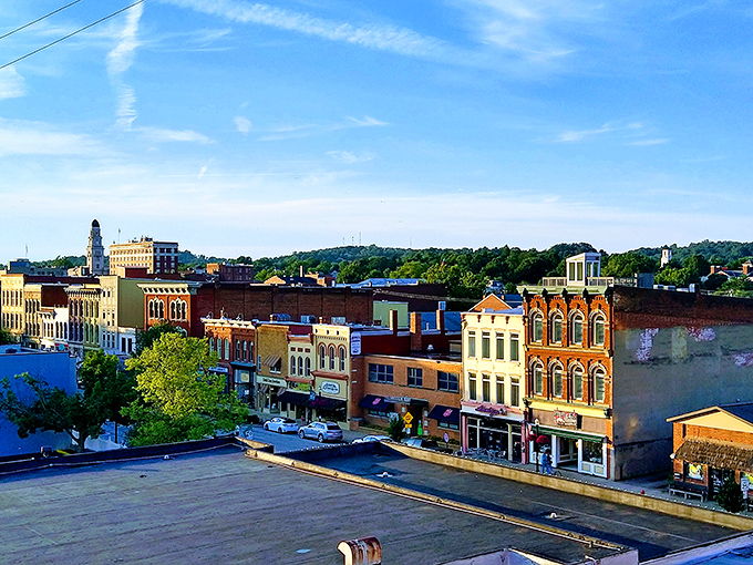 A bird's-eye view of Marietta reveals a patchwork of historic architecture and modern life. The kind of town where rooftops have character and streets have memories.
