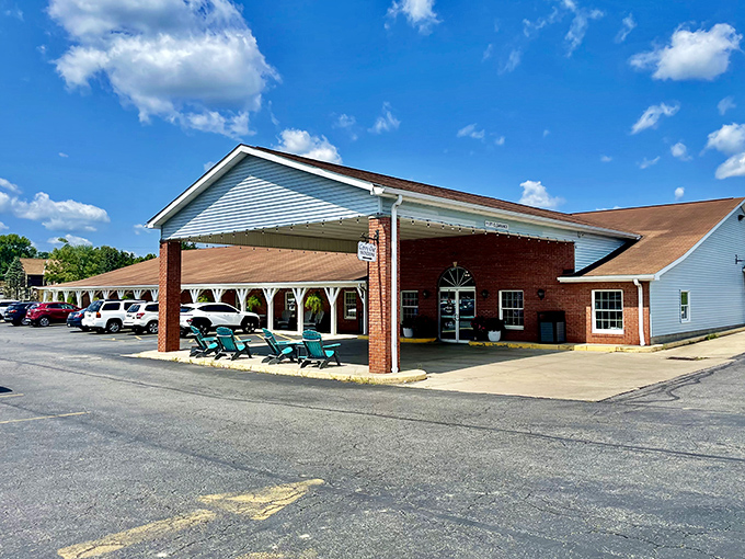 Mary Yoder's Amish Kitchen (Middlefield): Blue skies frame this Amish country treasure – where horse-drawn buggies in the parking lot hint at the authentic experience inside.