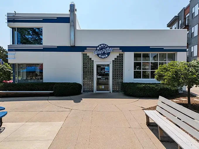 Monty's Blue Plate Diner: Where retro charm meets modern taste in a building that looks like it drove straight out of American Graffiti.