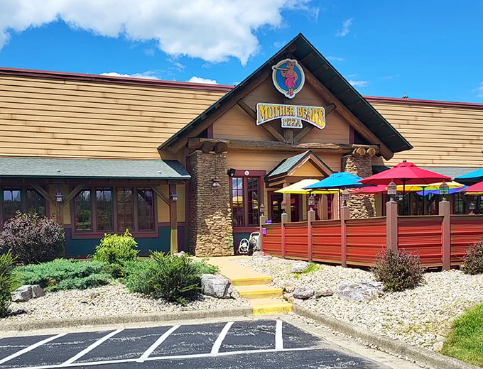 Like a cozy cabin that happens to serve legendary pizza, Mother Bear's welcomes you with stone columns and the promise of cheesy bliss.