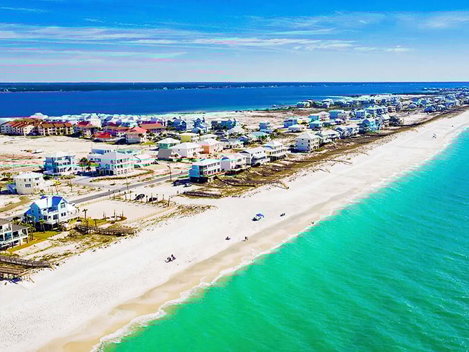 Beach homes dotting the shoreline like colorful seashells—Navarre's "best kept secret" status won't last forever!
