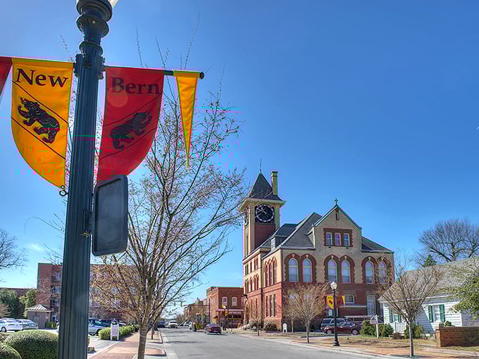 Those colorful New Bern banners welcome you to a town where retirement dollars go the distance. History without the high price!
