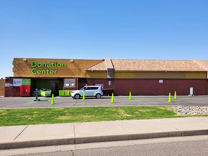 The donation center entrance - where yesterday's treasures begin their journey to tomorrow's homes.