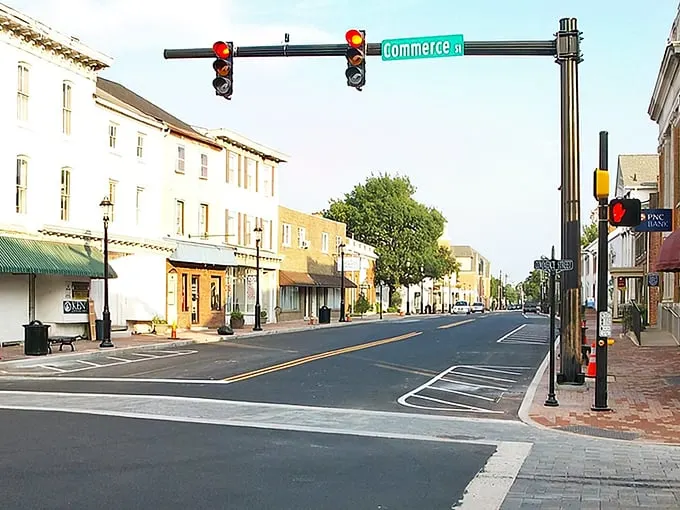Commerce Street in Smyrna—where the red lights give you extra time to admire the historic storefronts.
