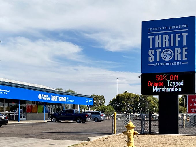 The thrift store with a mission. St. Vincent's bright blue façade promises both amazing deals and the chance to help others.