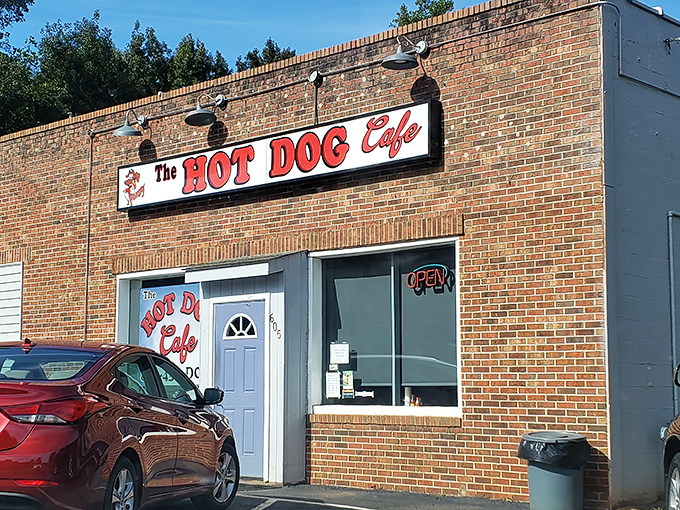 The Hot Dog Cafe: Simple storefront, extraordinary dogs—proof that the best things come in plain brick packages.