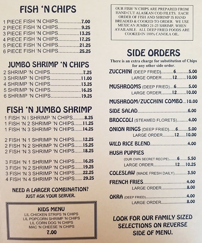 A menu that doesn't mince words—just seafood. When your options are this straightforward and tempting, decision paralysis becomes a delicious problem.